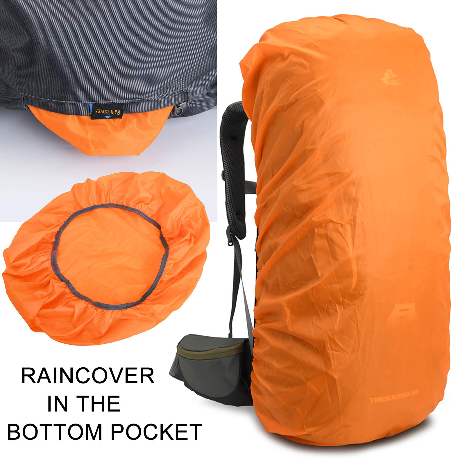 Bseash 60-65L Waterproof Hiking Camping Backpack with Rain Cover,Outdoor Sport Travel Bag Daypack for Climbing Touring (Black)