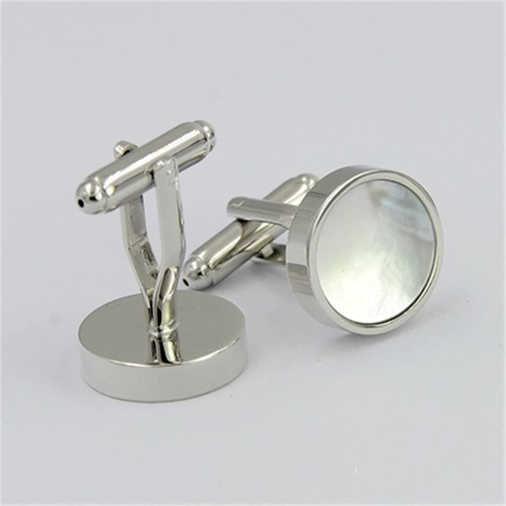 Classic White-Color Sea Shell Copper Men's Cuff Link Party Wedding Suit Shirt Cufflinks Individual Elegance (Color : Silver, Size : As Shown) (Silver As Shown)