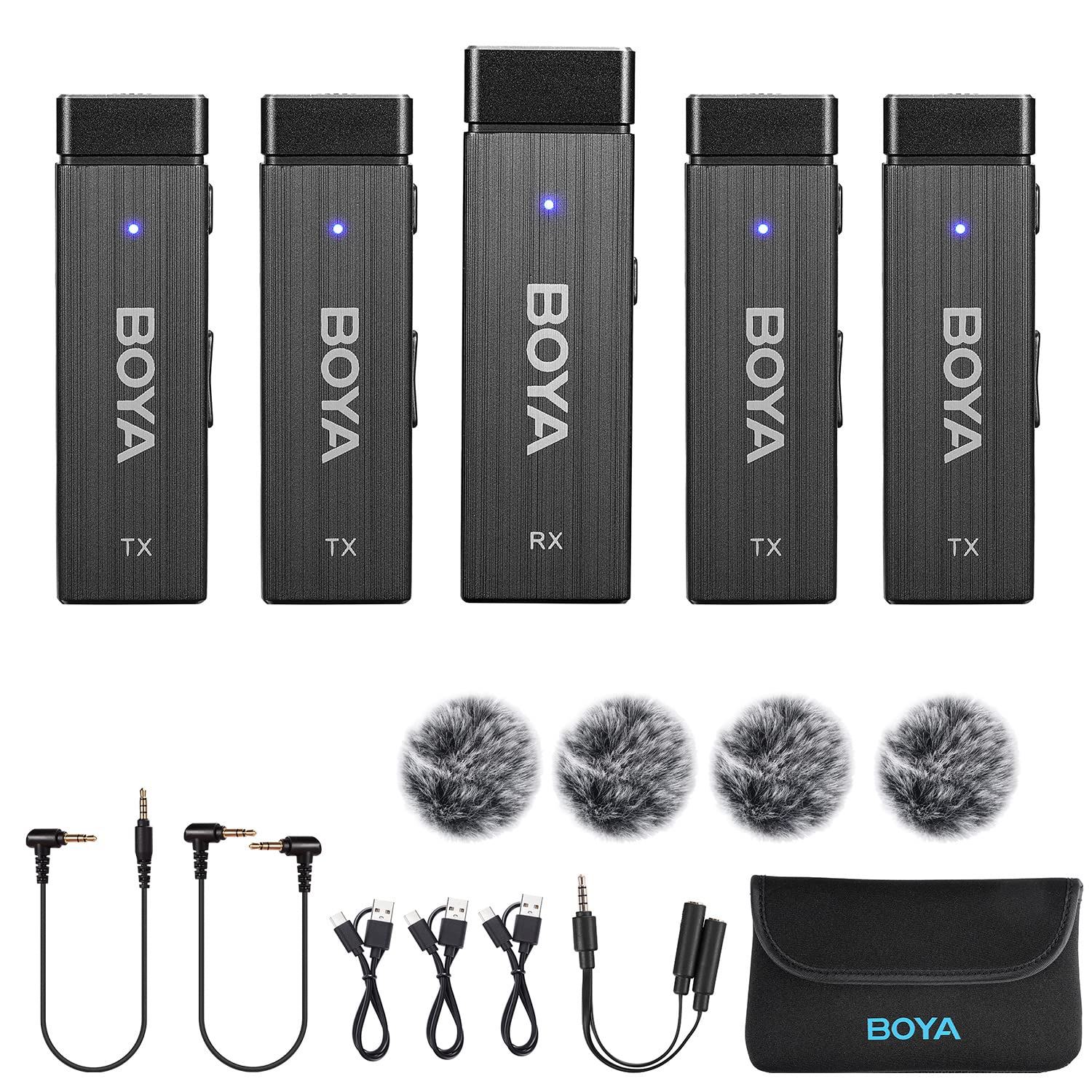 BOYA 4-Channel Wireless Lavalier Microphone System, by-W4 2.4G Wireless Lapel 4 Transmitters & One Receiver for DSLR Camera Camcorder Smartphones Interview Vlog YouTube Video