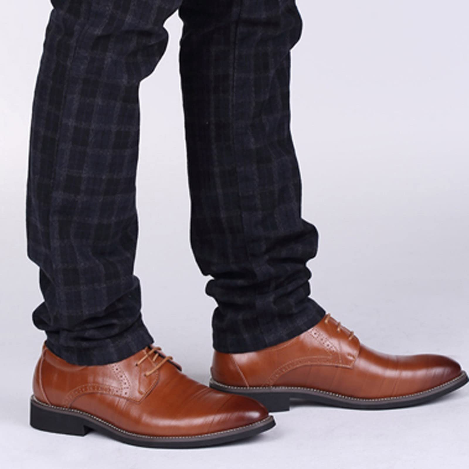 Classical Style Shoes for Men Slip On PU Leather Low Rubber Sole Block Heel Work Real Leather Shoes Yellow