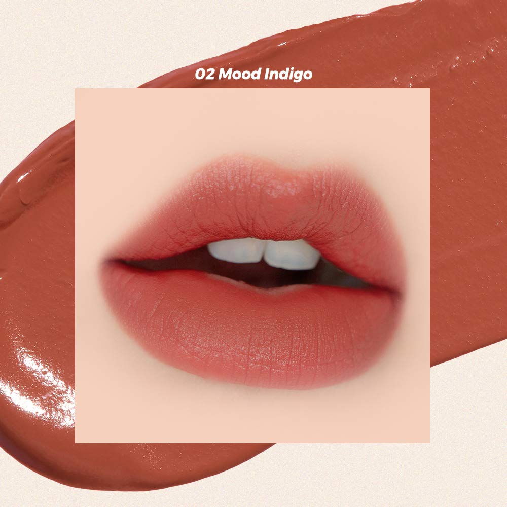 BLESSED MOON FLUFFY LIP TINTㅣ Long Lasting and Highly Pigmented Reb-Brown Cherry Matte Lip Tint, Moisturizing and Nourshing Lip Tint (02 MOOD INDIGO)
