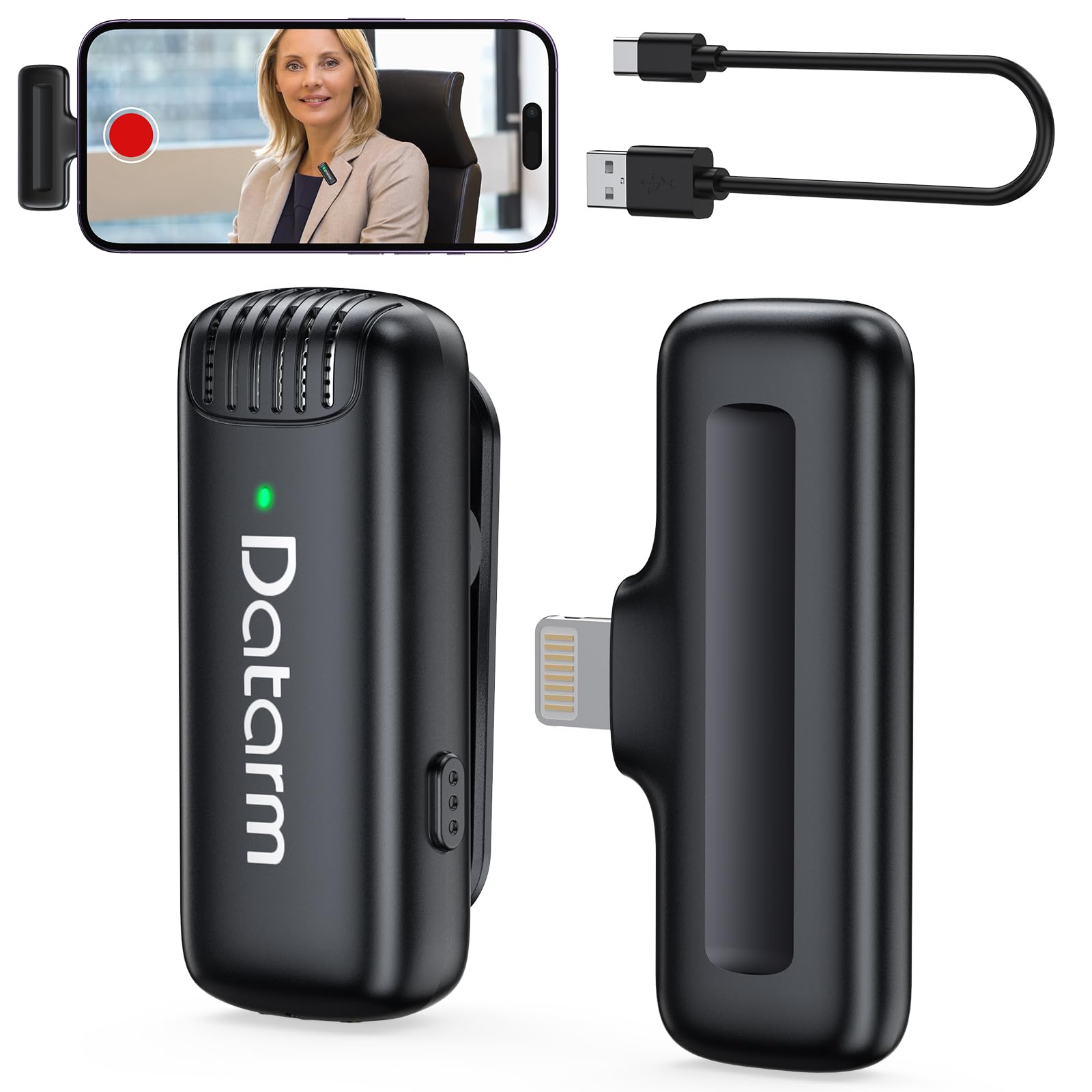 Datarm Wireless Lavalier Microphone for iPhone iPad - Clear Sound Cordless Mini Microphone for Interview Video Recording, TikTok, YouTube, Facebook Live