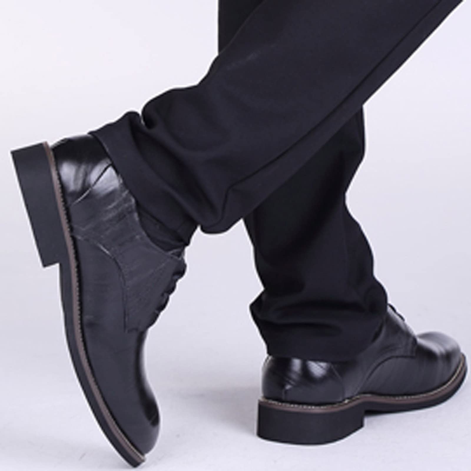 Classical Style Shoes for Men Slip On PU Leather Low Rubber Sole Block Heel Work Comfortable Work Shoes 15