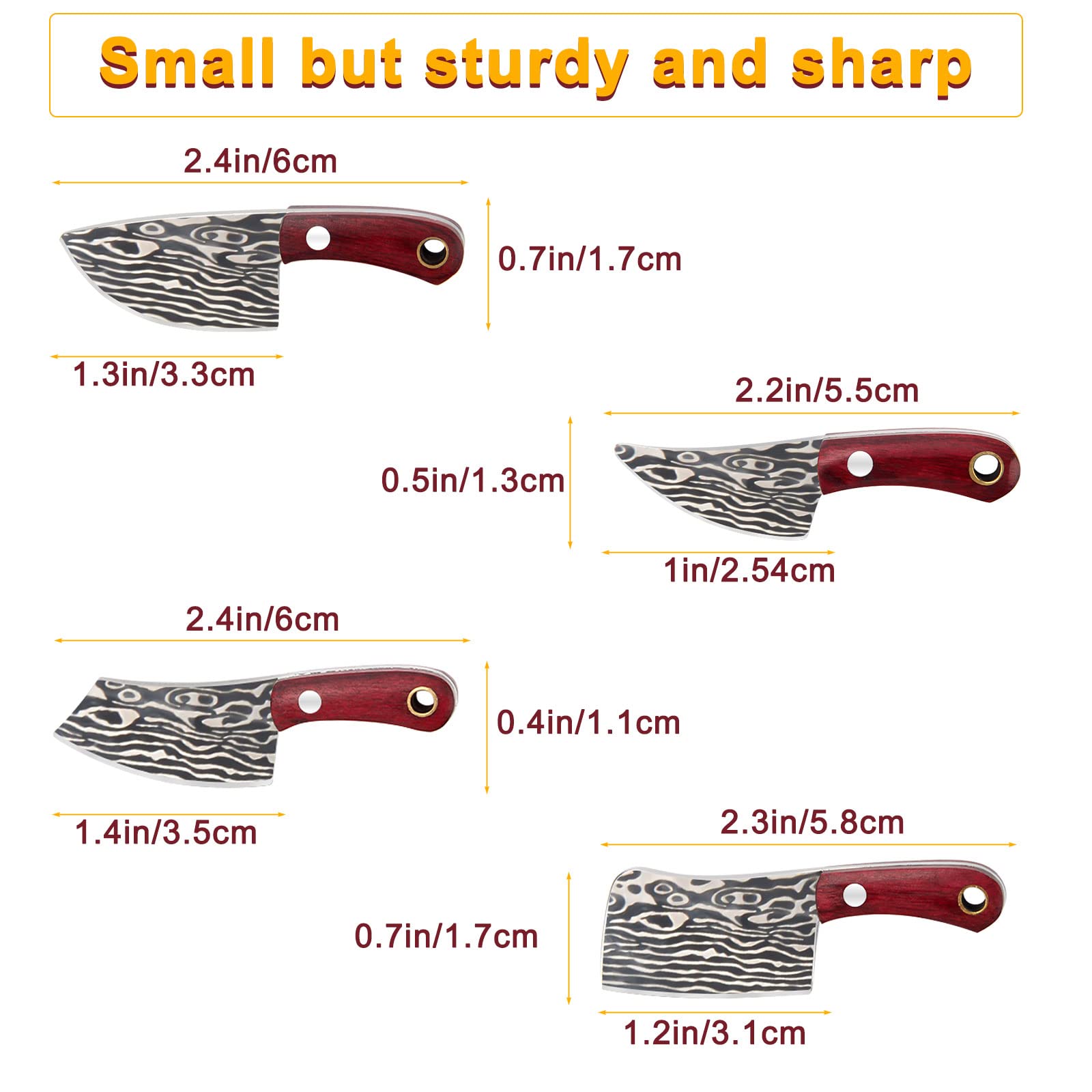 Coitak Damascus Pocket Knife Set, Mini Chef Knife Set, Tiny Keychain Knife with Sheath for Package Opener Box Cutter, Set of 4
