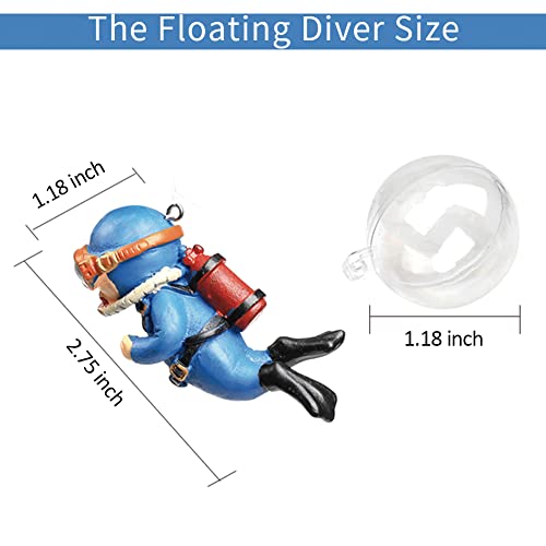 MUNLIT Floating Fish Tank Decorations — Freshwater Blue Fat Diver, Funny Device Fish Tank Accessories, Small Cartoon Aquarium Ornament and Toy, Great for Freshwater Tanks (Blue Fat Diver)