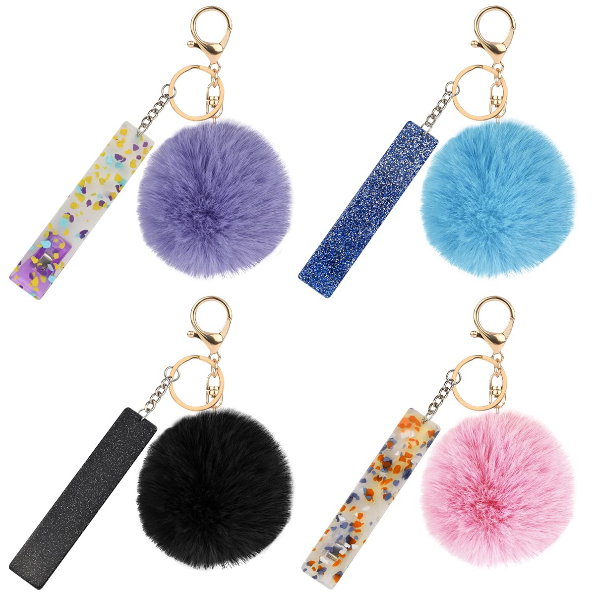 BUUFAN 6PCS Acrylic Credit Card Puller Keychain ATM Card Grabber with Cute Hairball Card Clip Keychain for Women Long Nails