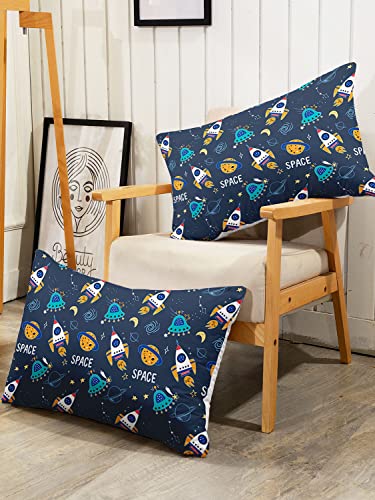 Datura home Kids Space Ship Bedding Comforter Set Galaxy Rocket Printed Pattern Bedding Set with 1 Comforter and 2 Pillowcases for Boys Bedroom All Season(Galaxy Ship Full) Full 80x90''