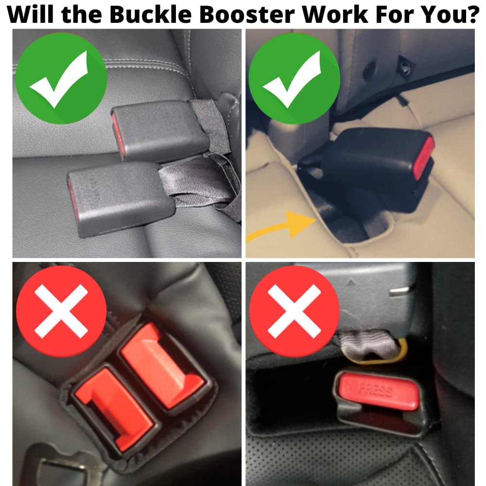 BPA-FREE Car Seat Belt Buckle Booster - Keeps Your Receptacle Stable & Upright β with Kid Safety Sticker Set Gift (4-Pack, Yellow - Pull Over Buckle)