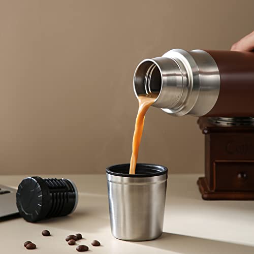 Murmioo travel vacuum flask,stainless steel insulated bottle, built-in cap cup, cold for 24 hours, heat for 12 hours, BPA Free leak proof, sweat free 17oz/500ml Brown