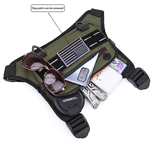 Muserise Sports Chest Bag For Men, Water Resistant Lightweight Front Chest Pack, Vest Bag With Built-In Phone Holder & Extra Storage For Workouts, Running, Cycling (Olive), One Size (MU05)