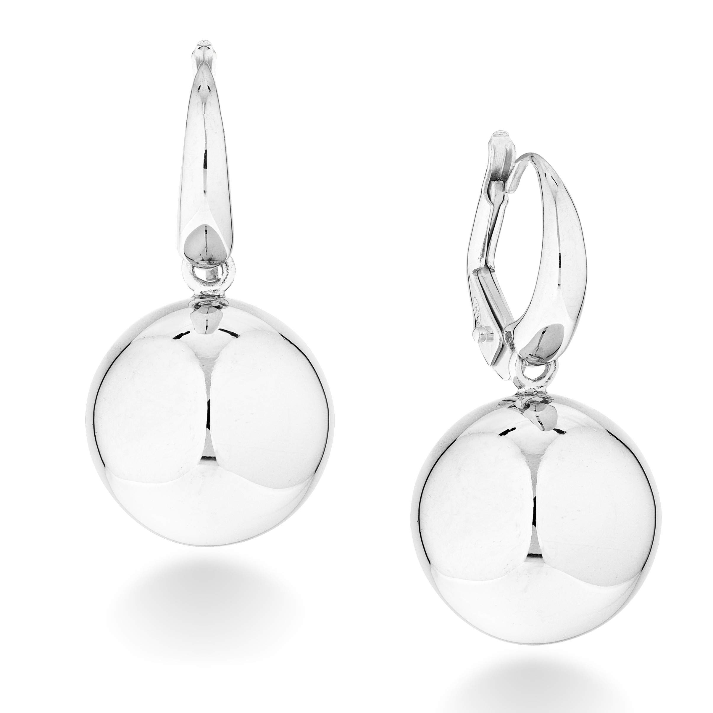 Miabella 925 Sterling Silver Italian High Polished Round Bead Ball Dangle Leverback Earrings for Women 12mm, 14mm Made in Italy (14mm (9/16 Inch))