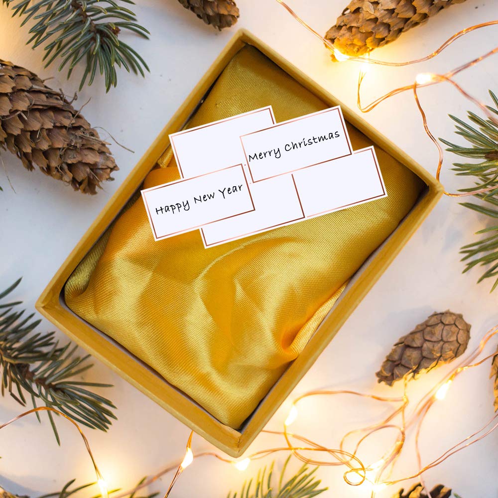 EXQUISS 50 Pcs Place Cards 4”x2” with Rose Gold Foil Border for Food Buffet Party, Name Place Cards for Table Setting, Wedding Reception, Escort Cards Name Cards for Birthday Dinner