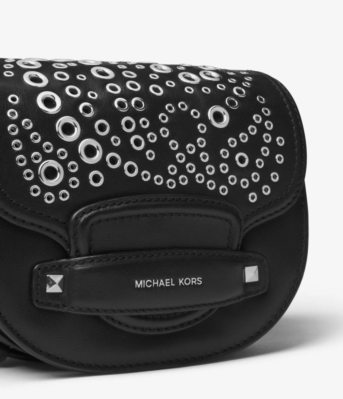 MICHAEL Michael Kors Cary Small Grommeted Leather Saddle Bag - Black $278