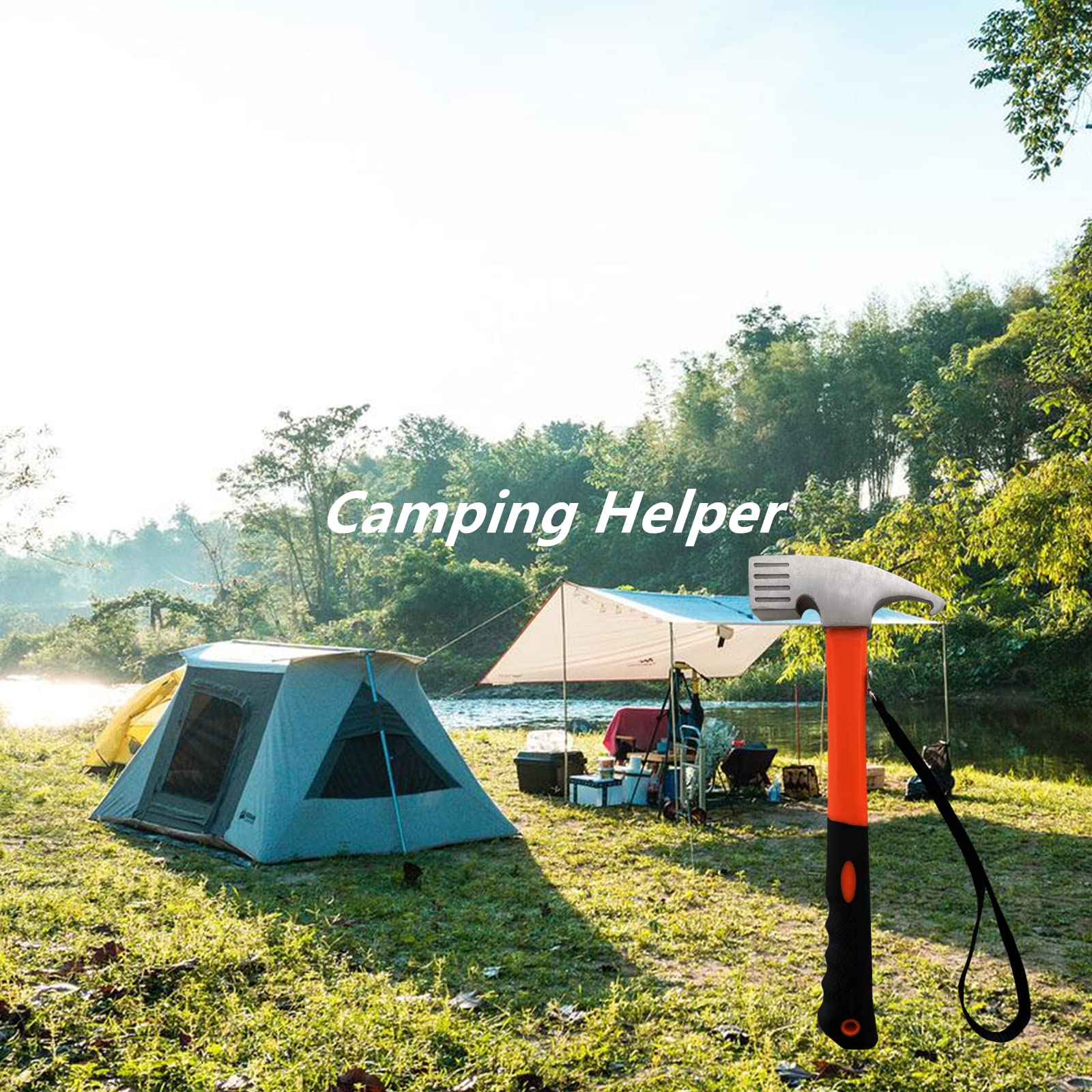 BUYFUNNY Camping Hammer with Hook,Heavy Duty Tent Stake Hammer,Tent Hammer with Tent Stake Remover
