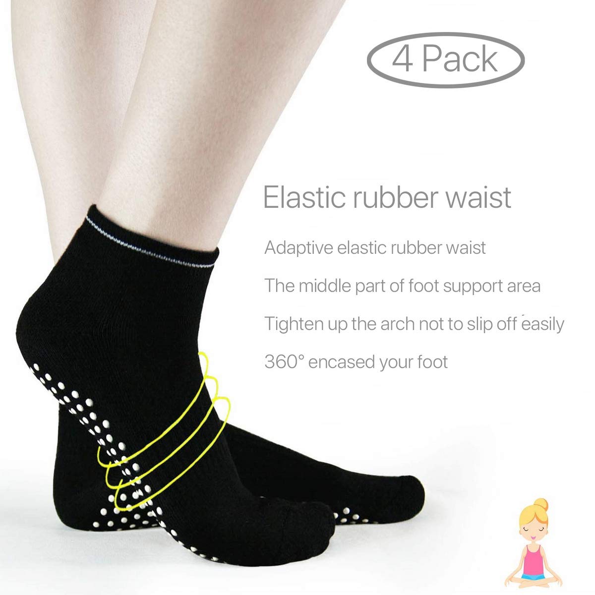 BTOP 4 Pairs Yoga Socks Non Slip Pilates Massage womens Socks with Grip Exercise Gym 4 Color