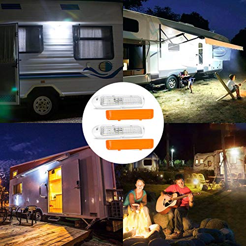 BlueFire Upgraded Super Bright 12V LED RV Porch Lights RV Exterior Lights Porch Utility Light RV Lights with Switch, Clear and Amber Removable Lens for RV, Trailer, Camper (2 Pack) (Warm White - 2PCS)