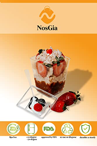 NosCupsGia 5.4 oz Set of 50 Dessert Cups with Lids & Spoons - Small Plastic Cups with Lids Mini Spoons Parfait Cups with Lids Clear Plastic Cups with Lids Mousse Ice Cream Pudding Cups