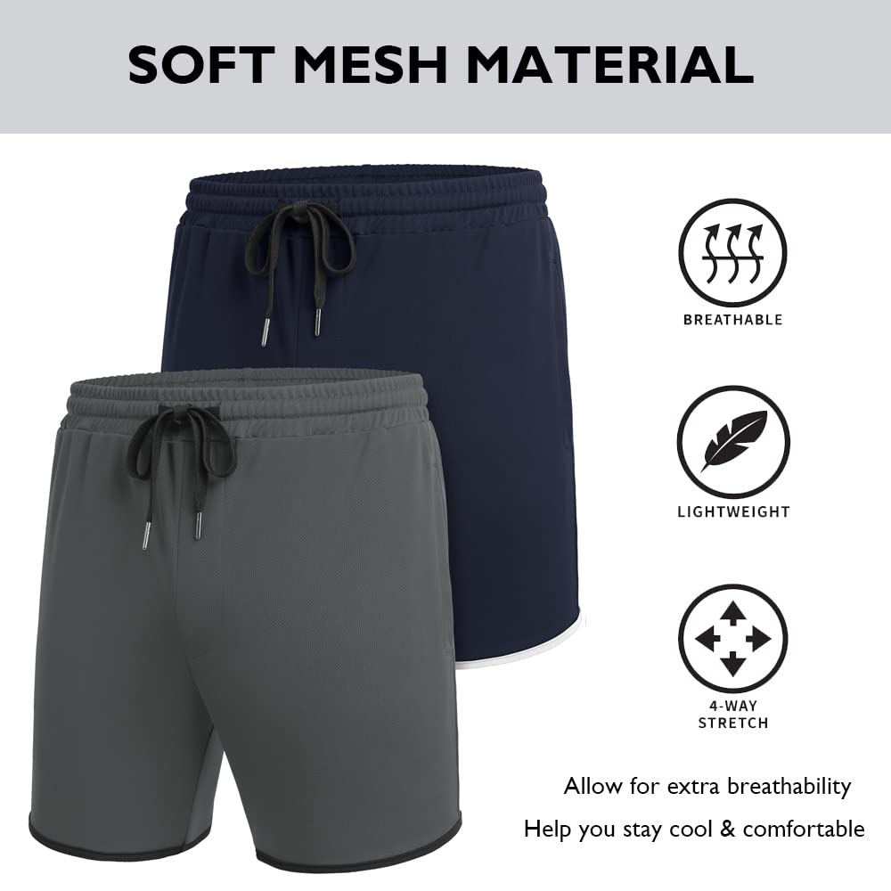 COOFANDY Men's Workout Shorts with Pockets Gym Running Shorts for Bodybuilding Jogging Grey/Navy Blue