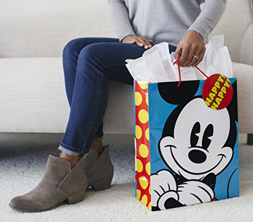 Hallmark Disney 15" Extra Large Gift Bag with Tissue Paper (Mickey Mouse) for Birthdays, Kids Parties or Any Occasion
