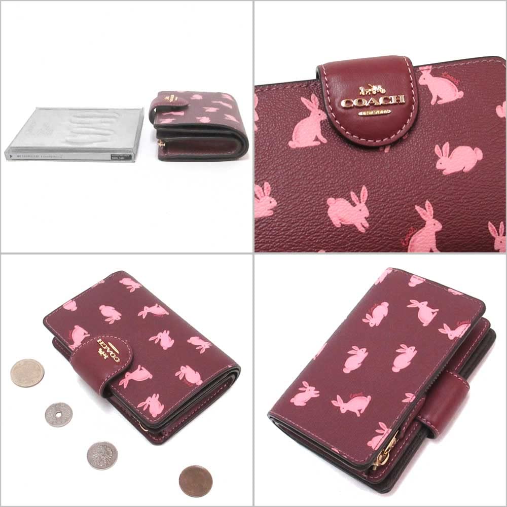 COACH Lunar New Year Medium Corner Zip Wallet With Rabbit Print Style No. CF526 Wine