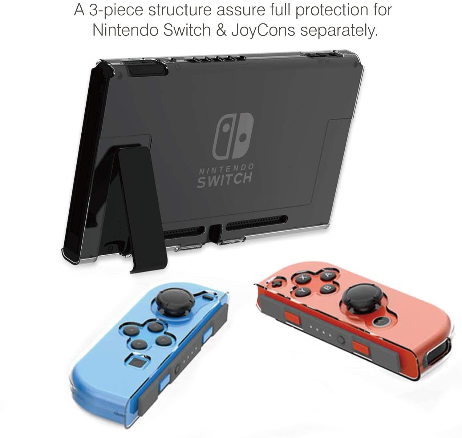 Clear Case for Nintendo Switch,3 in 1 Protective Case Cover for Nintendo Switch with 4 Thumb Grips and Game Cards Box (Clear White)