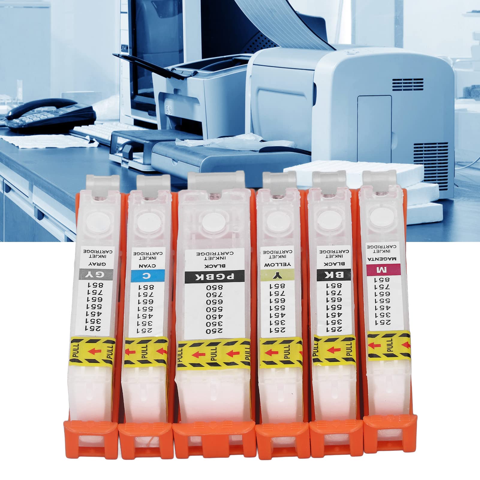 Cartridge Combo Pack, Ink Cartridge Set Reusable 6PCS Clear Printing for Replacement (150-151)