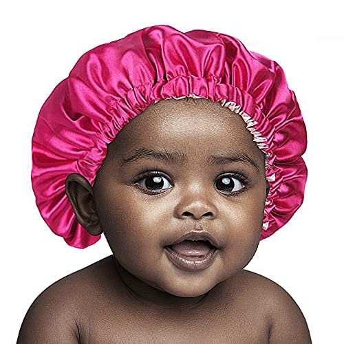 YAFIYGI Baby Satin Bonnet,Sleep Cap with Double Layer Reversible Adjustable Silk Satin Bonnet for 6-36 Months Baby and Teens Rose