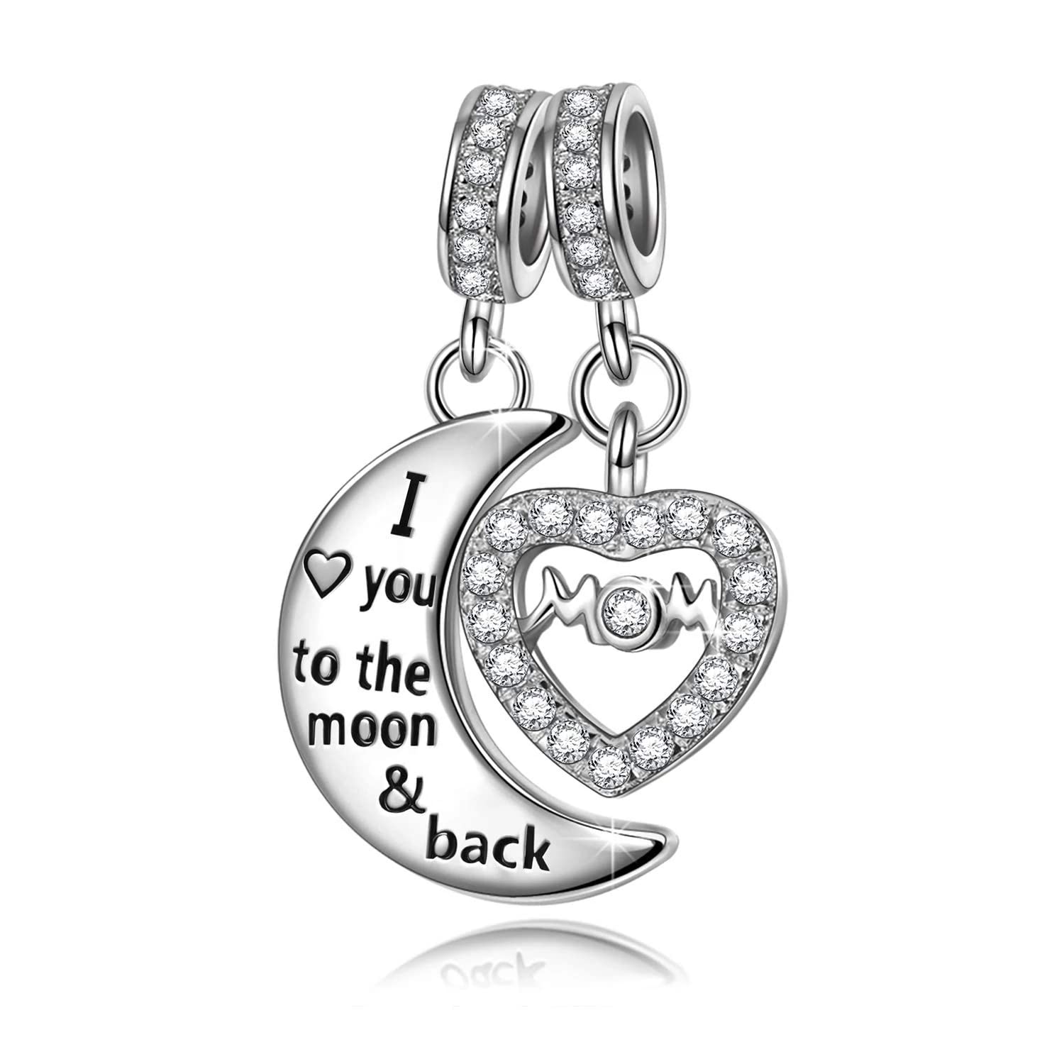 NINAQUEEN Mom Heart Charms Fits Charms Bracelets I Love You to The Moon and Back 925 Sterling Silver Dangle Charm Beads Mother Daughter Necklace Jewelry for Mom Birthday Christmas Gifts for Wife