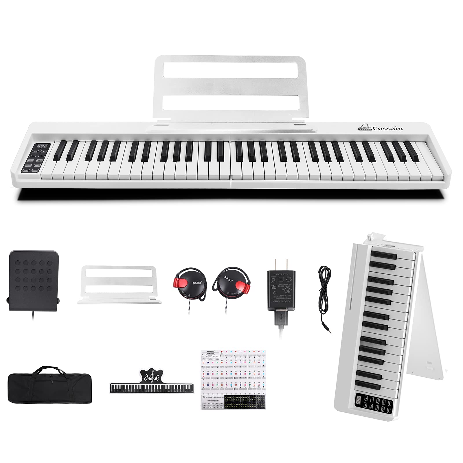Cossain Folding Piano 61 Key Keyboard with Upgrade Imitation Wood Texture Keyboard 61 Key Digital Piano with MIDI Portable Piano Keyboard for Beginners - Deep Black