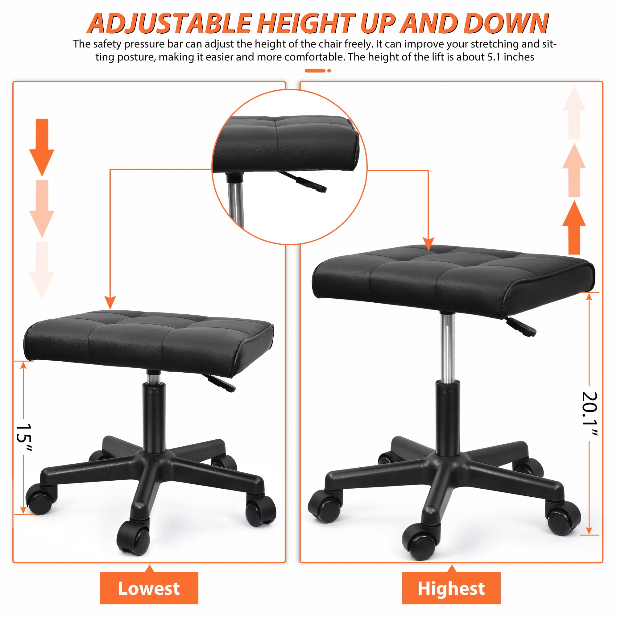 BQKOZFIN Footrest Adjustable Height Footstool with Wheels Rolling Under Desk Leg Rest Ottoman for Home Office, Black (not Stool)