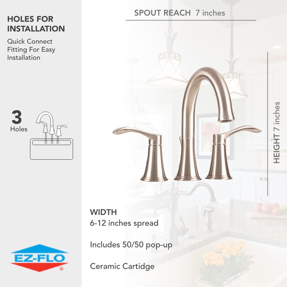 EZ-FLO Bathroom Faucet, Widespread Lavatory Sink Faucet with 2 Handles, Brushed Nickel, 10715