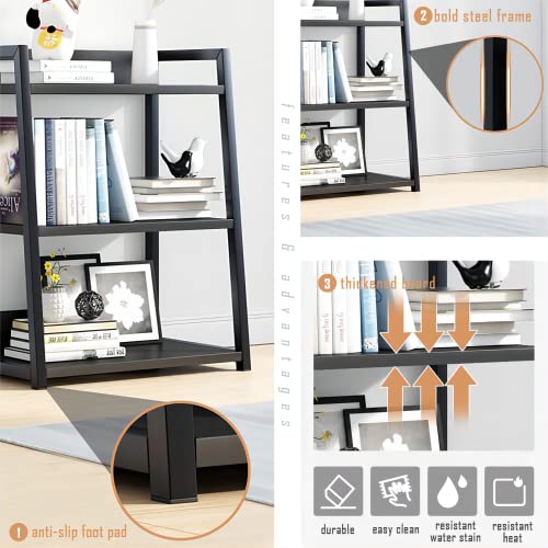 IOTXY 3 Tier Open Bookshelf - Steel and Wood Display Stand, 50CM Width Floor-Standing Bookcase, White