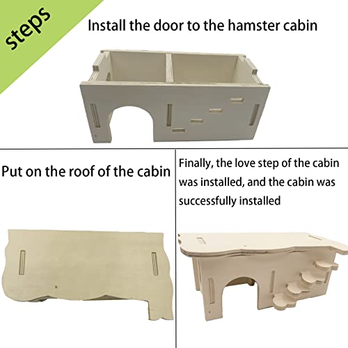 MUYG Wood Hamster House,Natural Wooden Chinchilla Hut with Steps Window Multi-Chamber Small Animal Hideout Maze Habitat Decor for Dwarf Mice,Rats,Syrian Mouse, Gerbils, Chinchilla (L)