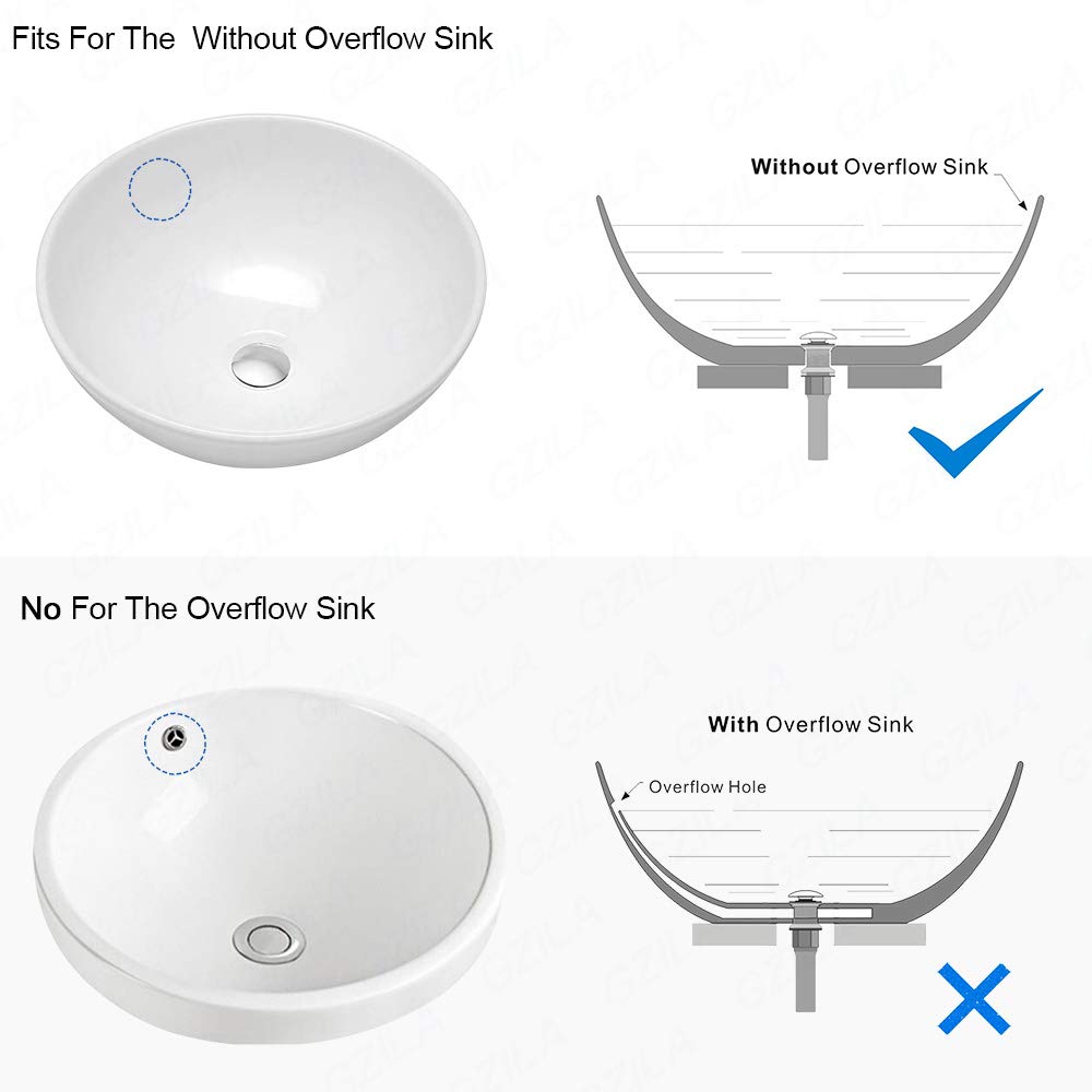GZILA Vessel Sink Drain Without Overflow, White Pop-Up Drain with Basket Stopper, Bathroom Vanity Ceramic Brass Strainer Hair Catcher, Anti-Clogging Brushed Nickel, Porcelain Cap