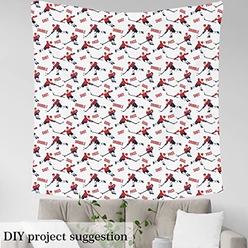 Feelyou Ice Hockey Player Fabric by The Yard, Ice Hockey Theme Upholstery Fabric for Chairs and Home DIY Projects, Goal Pass Shot Dribble Design, Decorative Waterproof Fabric, 1 Yard