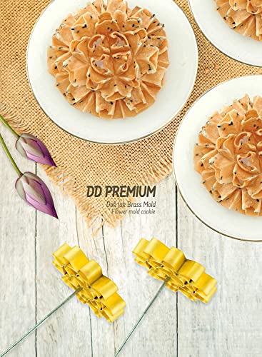 Dok Jok Brass Mold Thai Dessert Maker - Large Rosette Lotus Flower Cookie Mold with Handle Diameter By DDPremium 4.13 Inch