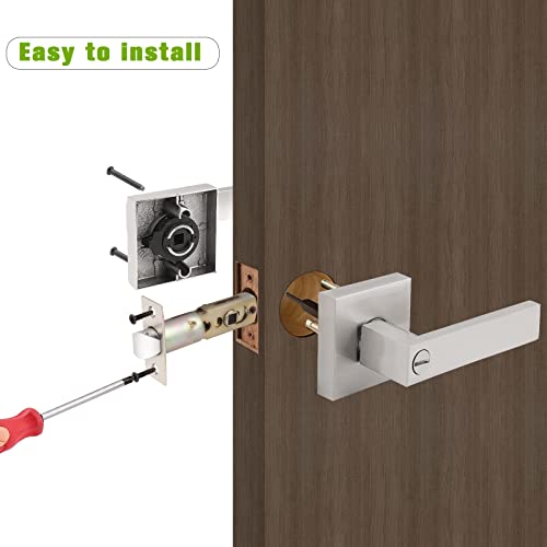 Gobrico Pack of 6 Square Door Handles Levers, Bedroom and Bathroom Privacy Locks Satin Nickel Finished, Keyless Interior Door Locksets Door Knobs