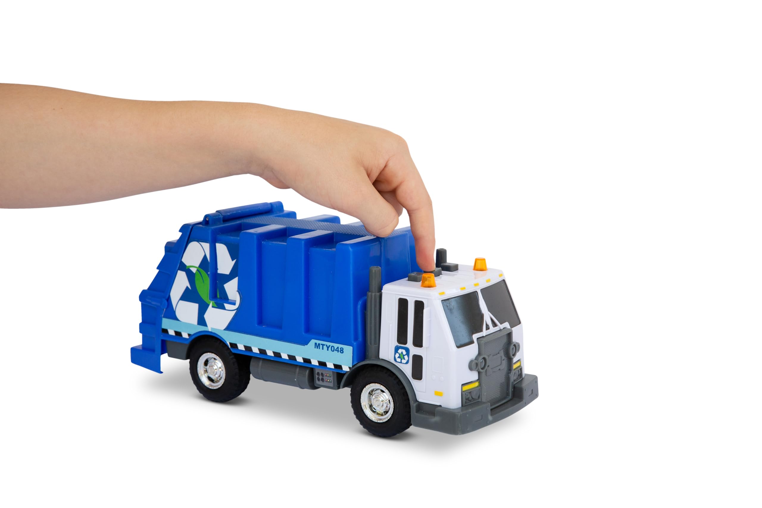Mighty Fleet Rescue Force 12" Garbage Truck Toy - Realistic Lights & Sounds, Detachable Recycling Bin, Free Wheeling Play, Ages 3+