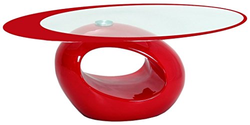 Fab Glass and Mirror Stylish Oval Shape Coffee Table, Red