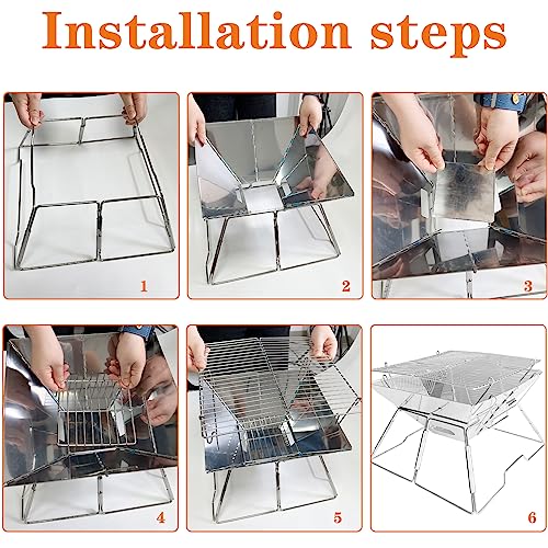 Foxtell Folding Campfire Grill with Carrying Bag, 304 Stainless Steel Grate Barbeque Grill, Portable Camping Grill with Legs for Outdoor Picnics, Backpacking
