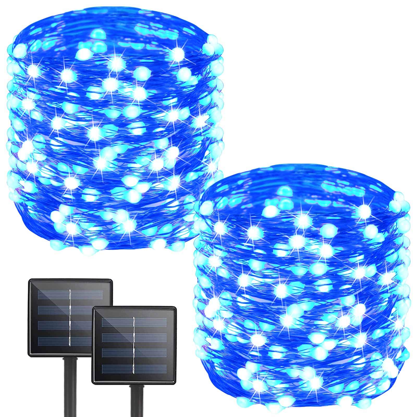Blue 144FT Solar Fairy Lights 2-Pack Each 72ft 200 LED Solar String Lights, 8 Lighting Modes Solar Lights Outdoor Decorative (Blue)…