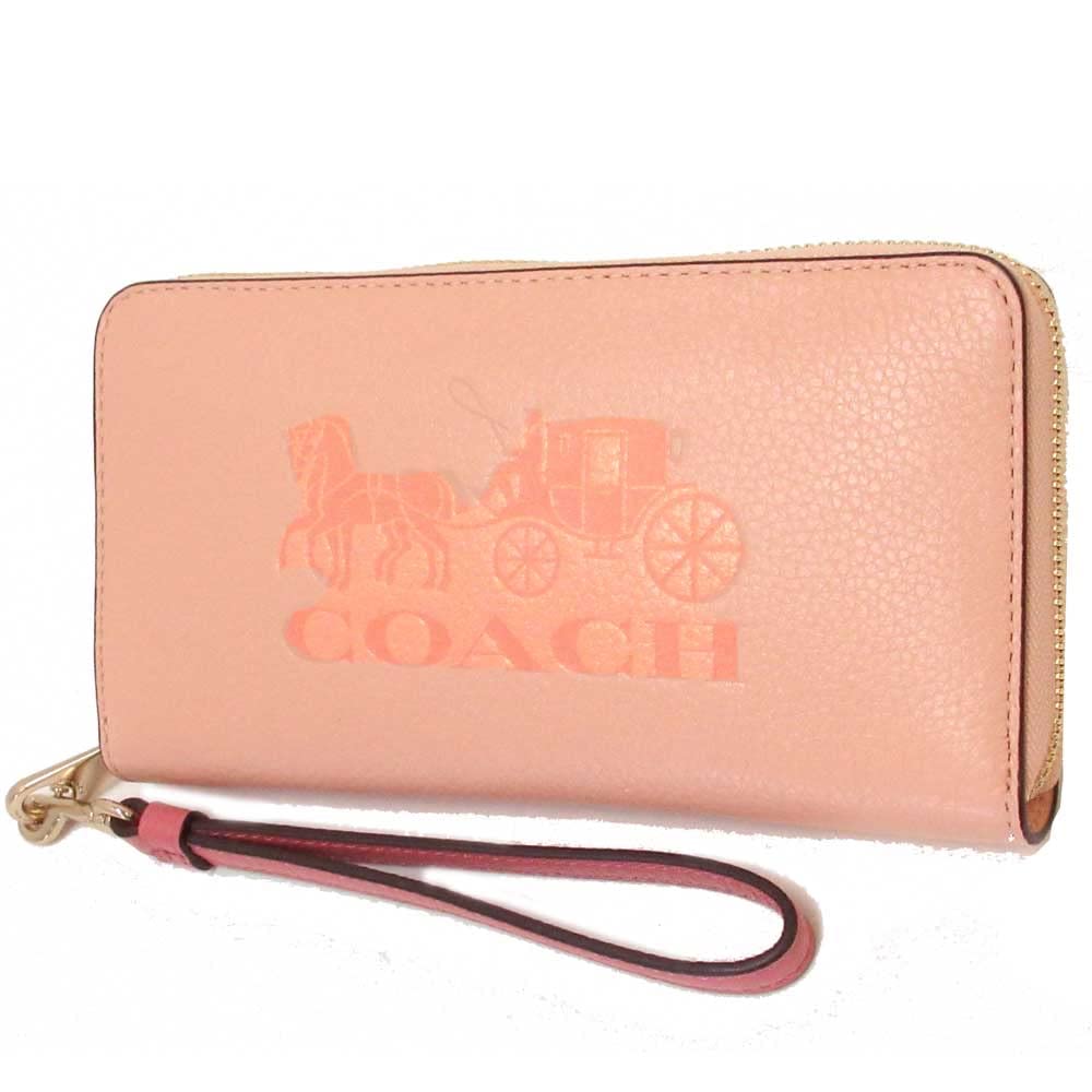 Coach Women's Long Zip Around Wallet in Pebbled Leather (Horse & Carriage - Colorblock - Faded Blush Multi)