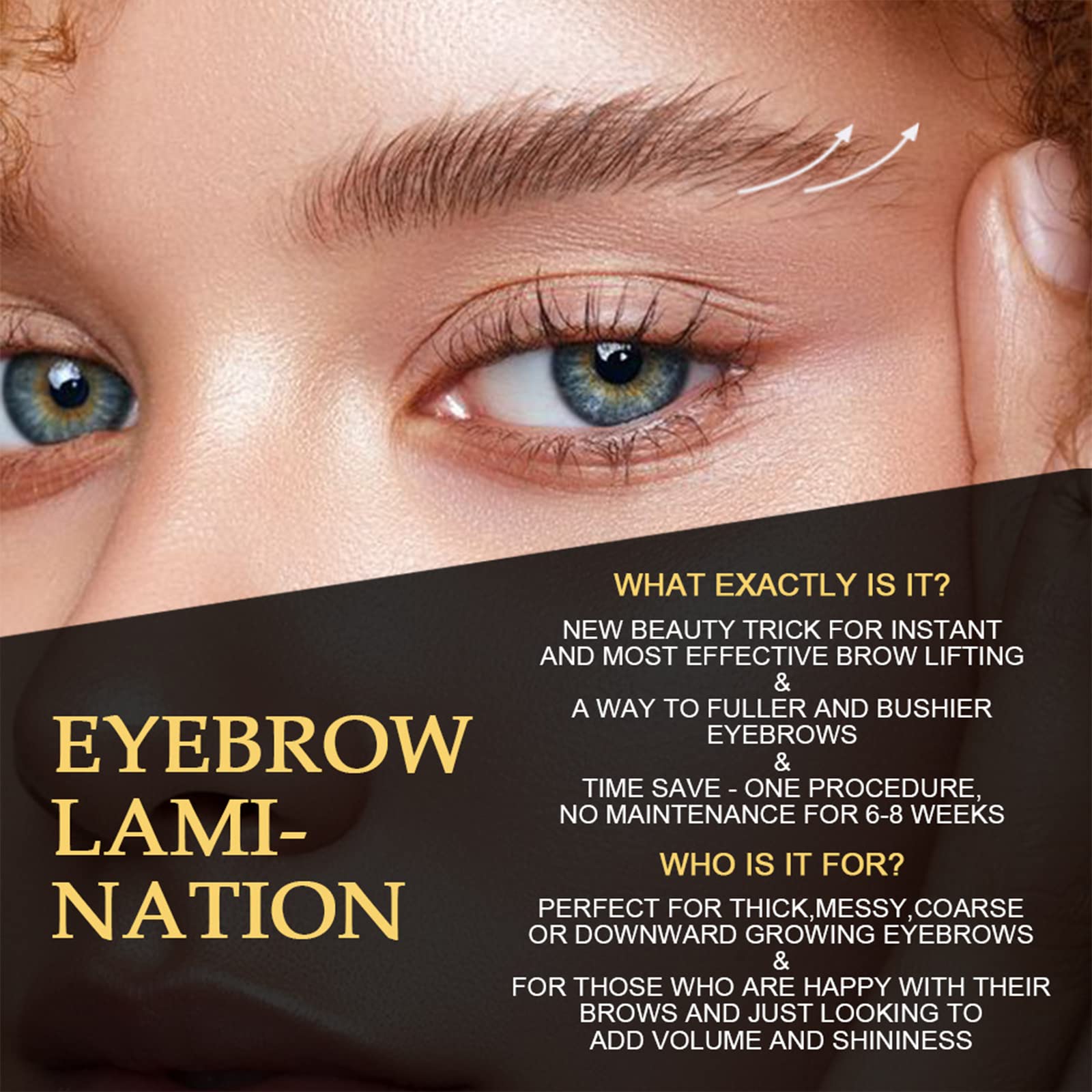 Brow Lamination and Tint Kit, 4 in 1 Lash Lift and Tint Kit, Professional Eyebrow & Eyelash Perm Kit with Black Dye, Fuller & Thicker Brows Long-lasting for 6-8 Weeks, Suitable for Salon & Home Use