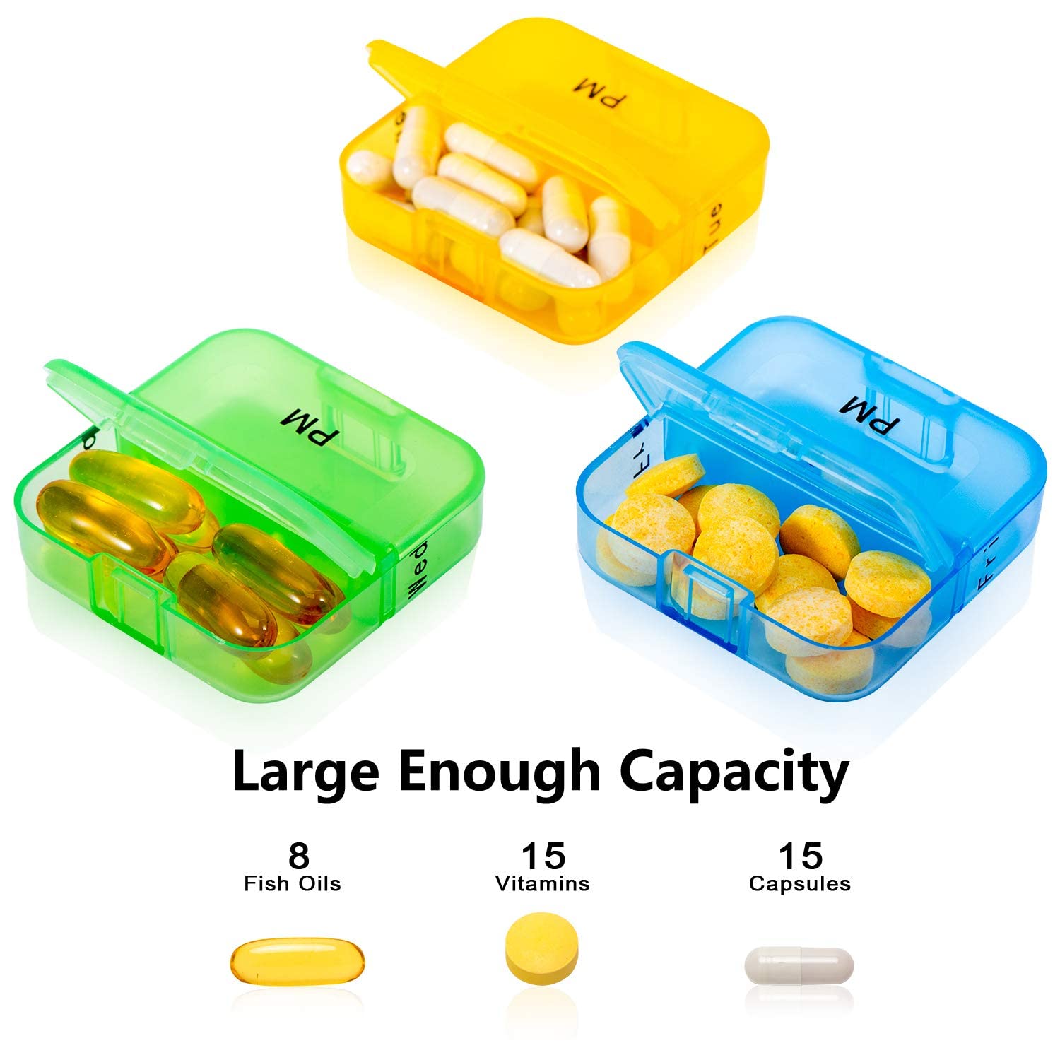 Daviky Weekly Pill Organizer 2 Times a Day, Am Pm Pill Organizer 7 Day, Large Travel Vitamin Pill Box Twice a Day, Daily Supplement Organizer Pill Container Dispenser Big Medication Case