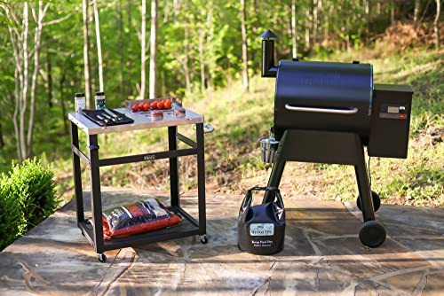 NUUK Double-Shelf Rolling Outdoor Dining Cart Table, 20" x 30" Stainless Steel Commercial Multifunctional Kitchen Food Prep Worktable on Wheels w/Adjustable Storage Tray & Waterproof Protective Cover