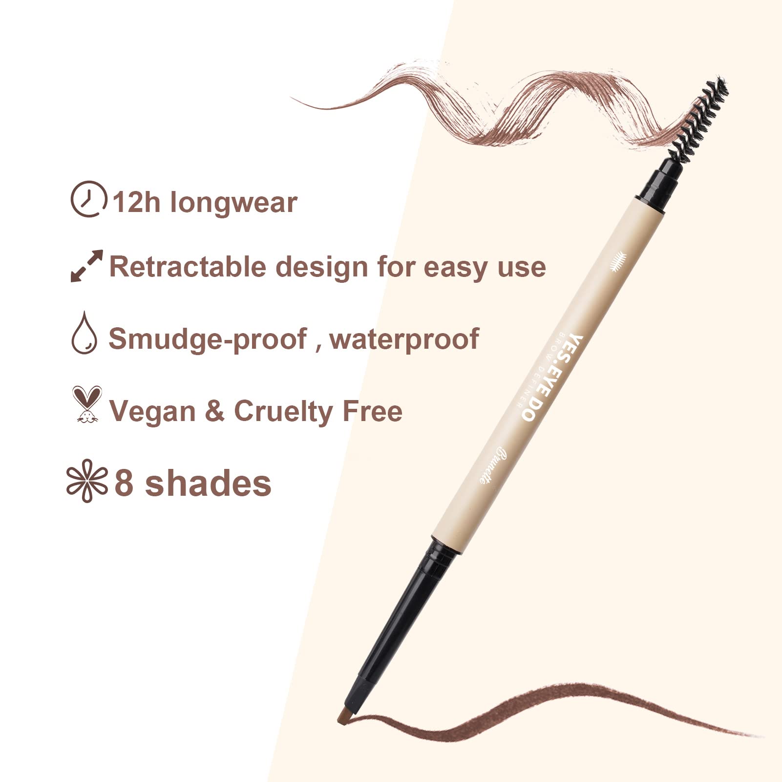 Brow Pencil for Gray Hair, Retractable Eyebrow Pencil with Brush for Older Women, Ultra Fine Mechanical Brow Definer Pencil with Angled Tip & Spoolie Brush, Long-lasting Waterproof, Grey, YES.EYE DO