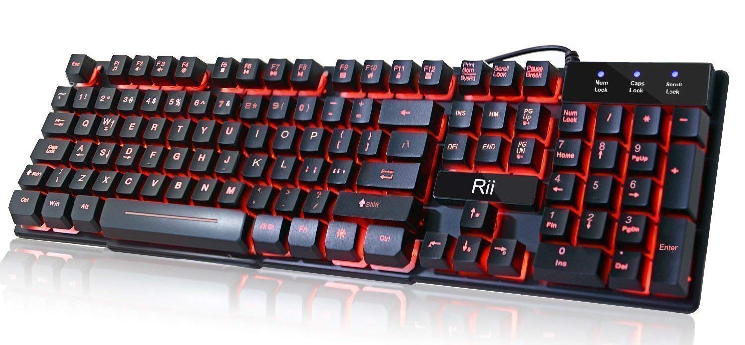 Rii RK100 3 Colors LED Backlit Mechanical Feeling USB Wired Multimedia Office Keyboard For Working or Primer Gaming,Office Device (Renewed)