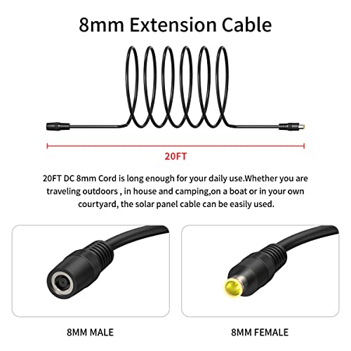 ELFCULB 14AWG DC 8mm Extension Cable DC 8mm Male to Female Adapter Connector Solar Panel Cable Compatible with Jackery GZ for Portable Power Station Solar Generator and Solar Panel(20FT)