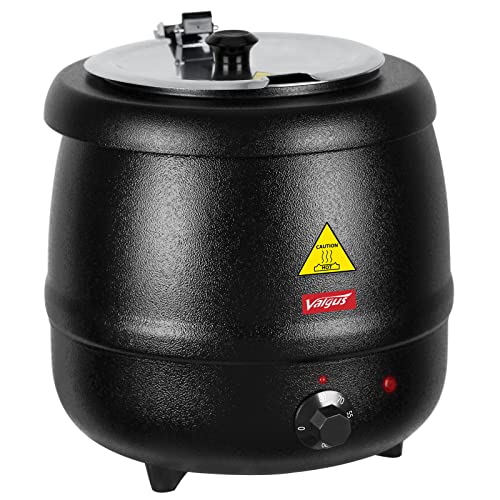 Valgus Commercial Grade 10.5QT Soup Kettle Warmer with Stainless Steel Hinged Lid, Detachable Pot,Temperature Control Knob for Big Family Gathering and Restaurant, Black