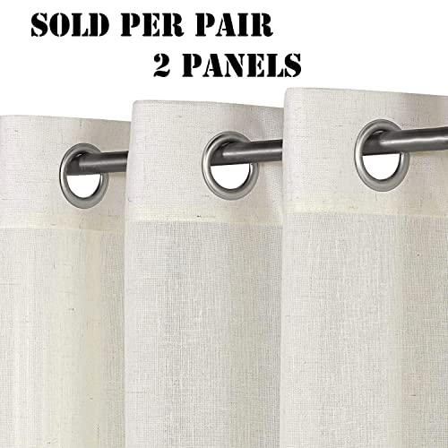 H.VERSAILTEX 2 Pack Ultra Luxurious High Woven Linen Elegant Curtains Grommet Semi Sheer Curtain Panels Light Filtering Privacy Panels Drapes, Nickel Grommet, Extra Long 52x108-Inch, Heathered Natural
